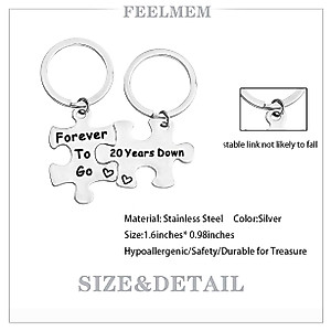 FEELMEM Couples Gifts 5th, 50th Years Down Forever to Go Puzzle Keychain Set of Two Wedding Anniversary Present (20th AV)