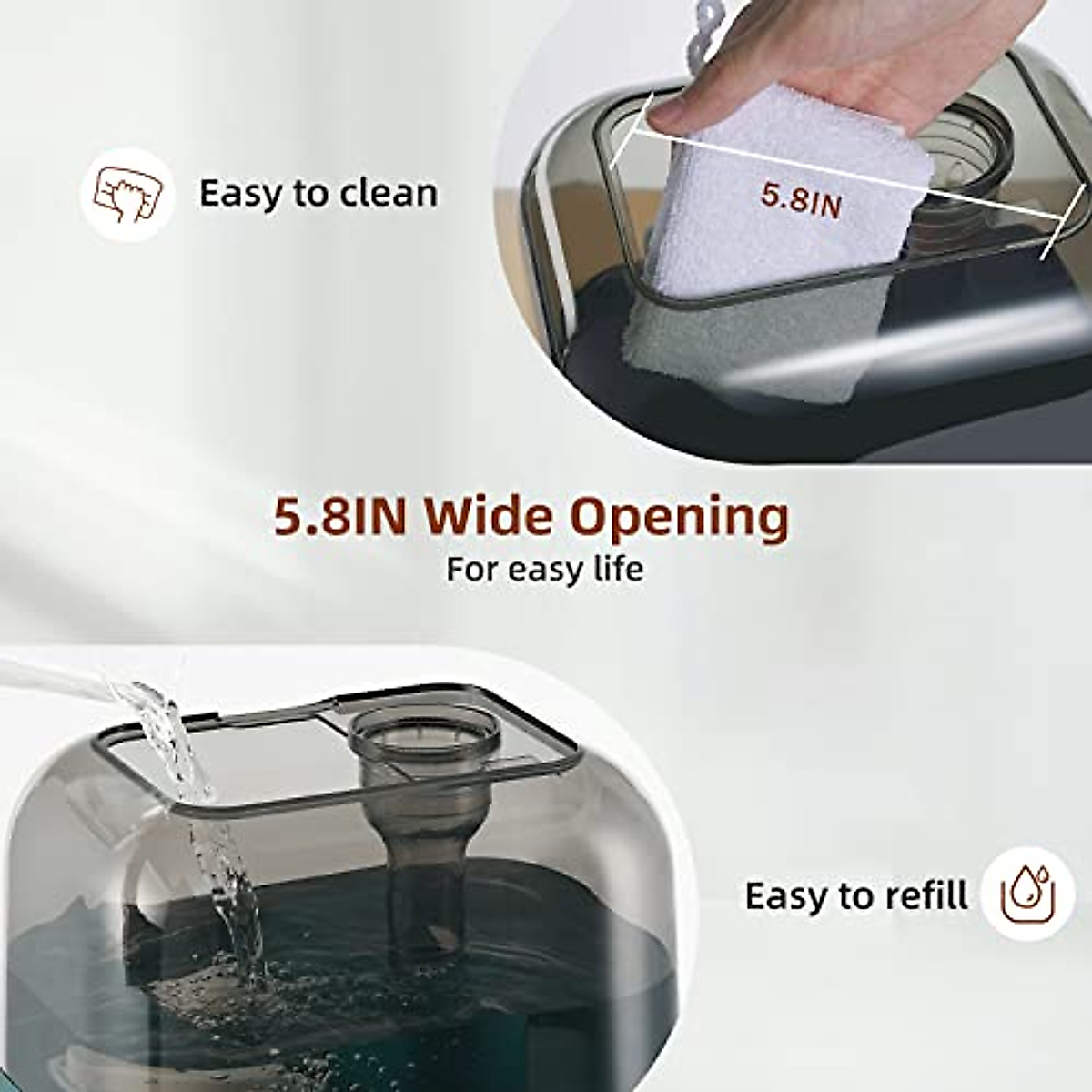 Bear Humidifiers for Bedroom Large Room Home, 5L Cool Mist Top Fill Humidifiers, Quiet Air Humidifier for Baby Nursery & Plants, Lasts Up to 35 Hours, Auto Shut-Off