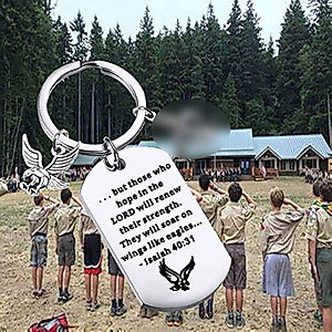 BEKECH Scout Gift Eagle Isaiah 40:31 Keychain But Those who Hope in The Lord Will Renew Their Strength Scout Gift Cub Scout Gift Christian Inspirational Gift for Scout (silver)