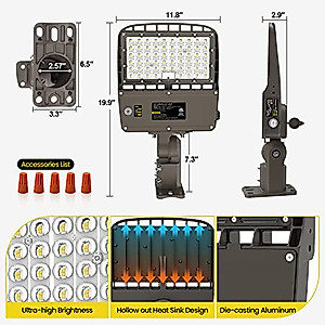 YARBO 200W LED Parking Lot Light 180W 150W Tunable, 32000LM (160LM/W) 5000K Parking Lot Light, Dimmable LED Shoebox Lights with Dusk to Dawn Photocell, Outdoor Pole Light, Arm & Slip Fitter in 1 Mount