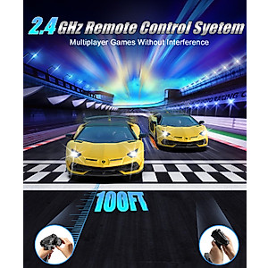 AEROQUEST Lamborghini Remote Control Car, 1:14 Scale Lamborghini SVJ Toy Car Officially Licensed 15 KM/H RC Cars with LED Light, 2.4Ghz Model Car for Boys,Girls,Teens and Adults Birthday Gift, Yellow