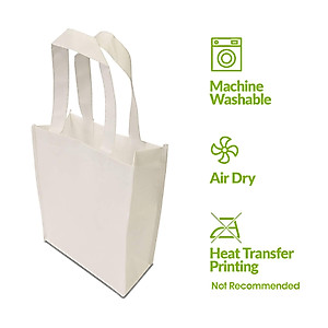 Wedding Gift Bags - 12 Pack Reusable Shopping Bags with Handles, Small White Fabric Cloth Bags for Shopping, Gifts, Groceries, Merchandise, Events, Parties, Take-Out, Retail Stores, Bulk - 8x4x10