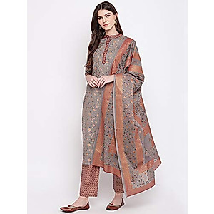 Indian Cotton Tunic Tops Kurti Set for Women with Palazzo 694 (Grey&Brown, 38)