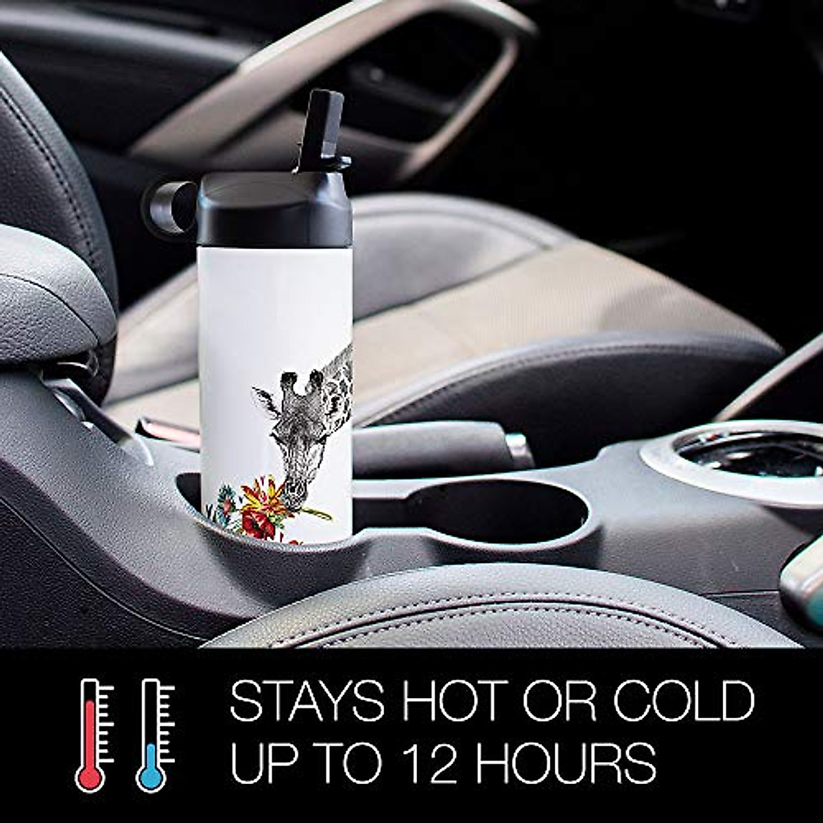 Tree-Free Greetings Checking in Giraffe Vacuum-Insulated Stainless Steel Sportiva Tumbler, With Internal Straw, 17 Ounce