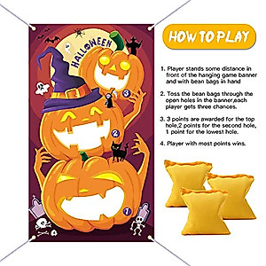 Halloween Toss Games Pumpkin Bean Bag Party Games Halloween Games for Kids Party with 3 Bean Bags for Kids Party Decoration