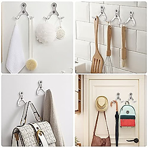 NearMoon Double Prong Coat Hooks Wall Mounted, Heavy Duty Stainless Steel Retro Double Robe Hanger Rustproof Wall Hooks for Towel Hat Key Bag on Bathroom, Kitchen, Bedroom, 5 Pack, Brushed Nickel