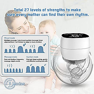 Breast Pump Hands Free, Wearable Breast Pumps for Breastfeeding, Electric Portable Wireless Pump with 3 Modes & 9 Levels, 24mm Flange 3 Inserts, Comfortable & Leakproof, LED Display-2 Pack White