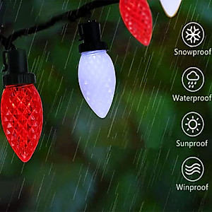 KAQ C9 Christmas Lights 2PK 100 LED 98ft Extendable Waterproof Christmas Lights Green Wire String Lights, Outdoor Christmas Lights for Patio Wedding Party Christmas Decorations (Red & Cool White)