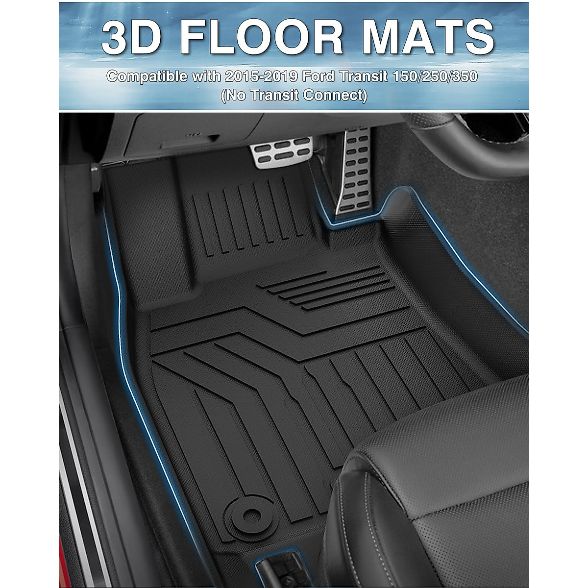 Mixsuper Custom Fit for Floor Mats 2015-2019 Ford Transit 150/250/350 (No Transit Connect) All Weather Floor Liners 1st Row 1 Piece