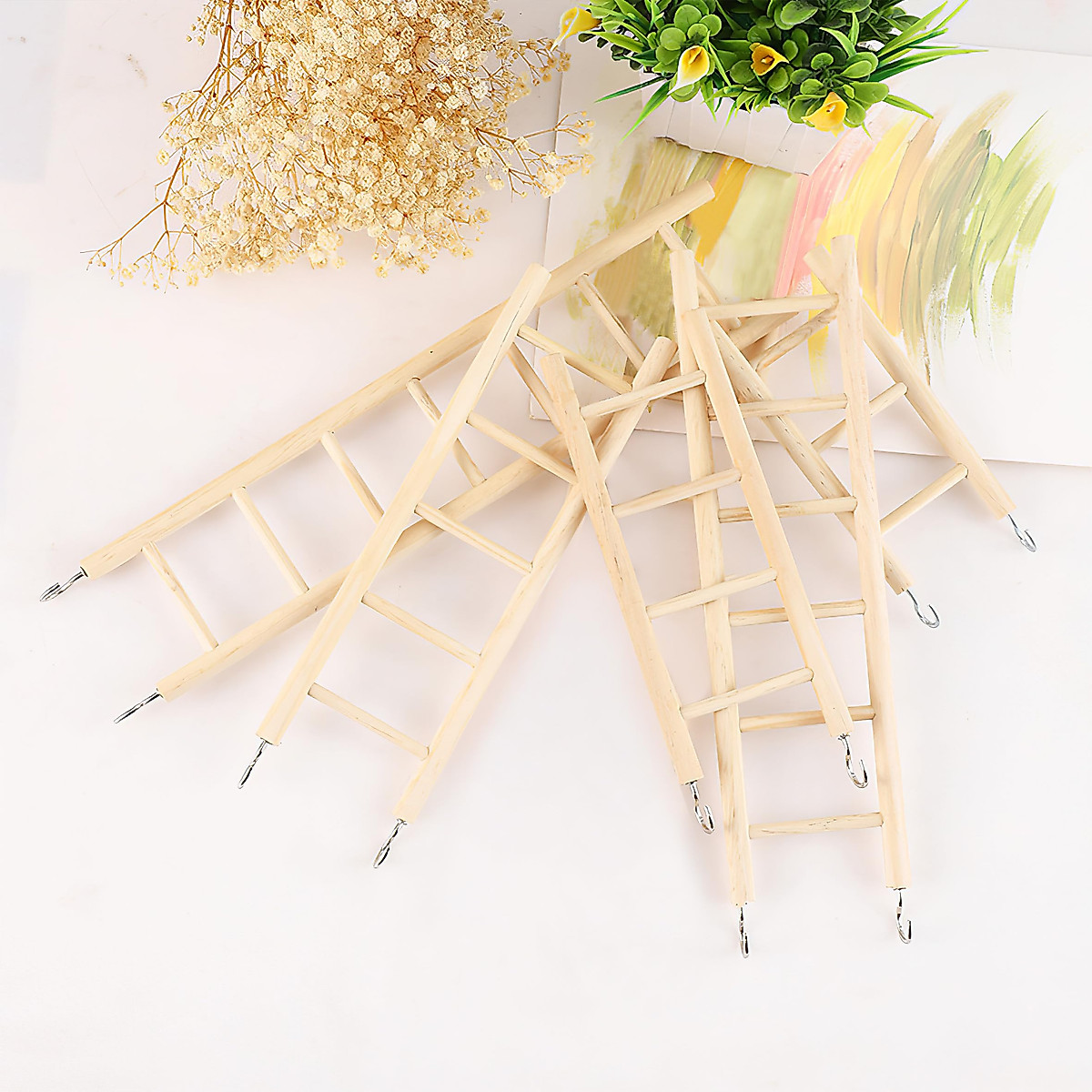 YHNTGB 5pcs Wooden Bird Ladder for Parrots Cage 5 Basic Sizes Perch Parakeet Climbing Toys Hanging Pet Natural Step Cockatoo Lovebirds