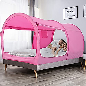 LEEDOR Bed Tent Dream Tents Bed Canopy Shelter Cabin Indoor Privacy Warm Breathable Pop Up Twin Size for Kids and Adult Patent Pending Pink(Mattress Not Included)
