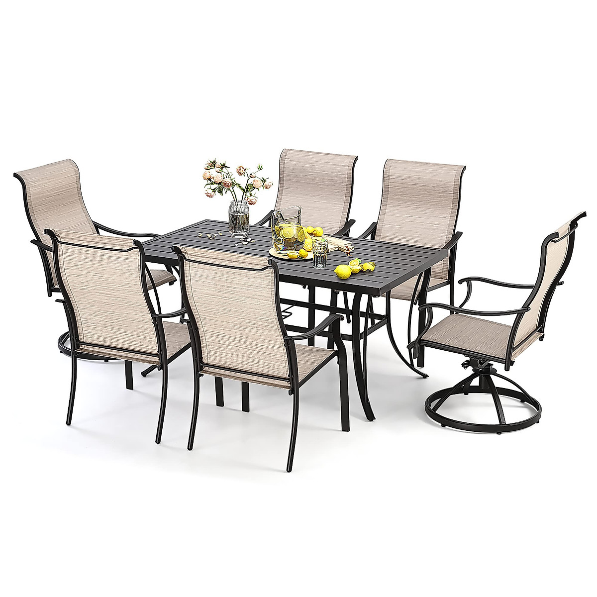 HAPPATIO Patio Dining Set,7 Piece Outdoor Dining Set,Patio Furniture Sets,2 Swivel Dining Chairs,4 Reg.Dining Chairs,Textilene Furniture Set for Patio,Yard,Pool (Gray)
