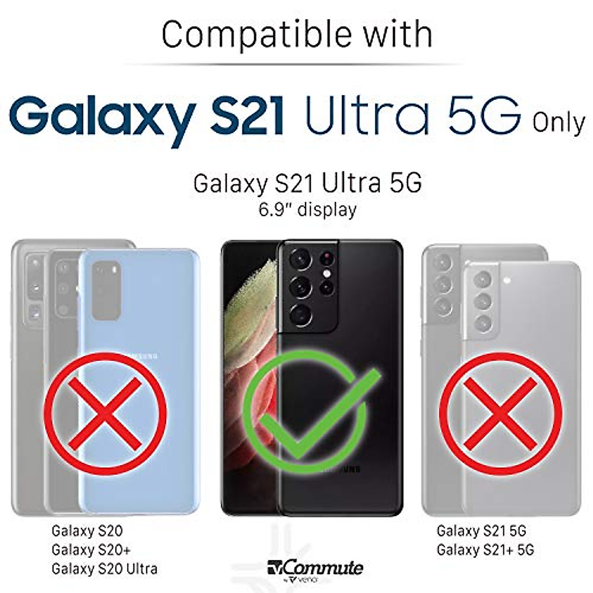 VENA vCommute Wallet Case Compatible with Samsung Galaxy S21 Ultra (6.8"-inch), (Military Grade Drop Protection) Flip Leather Cover Card Slot Holder with Kickstand - Space Gray