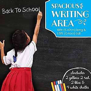 MMFB Black Board Sticker Dry Erase, Chalkboard Wallpaper Stick and Peel Adhesive Roll with 10 Chalks for Wall, Tables, Schools, Home (17.8" X 216.5", 1 Pack)