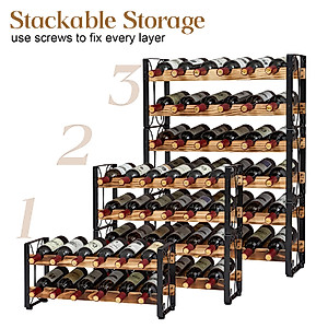 X-cosrack Stackable Rustic 36 Bottle Wine Rack, Freestanding Floor Wine Holder Stand Can Used Separate or Stacked 6 Tier Wobble-Free Wine Display Storage Shelf for Kitchen 24.5''L x 8.6''W x 33.4''H
