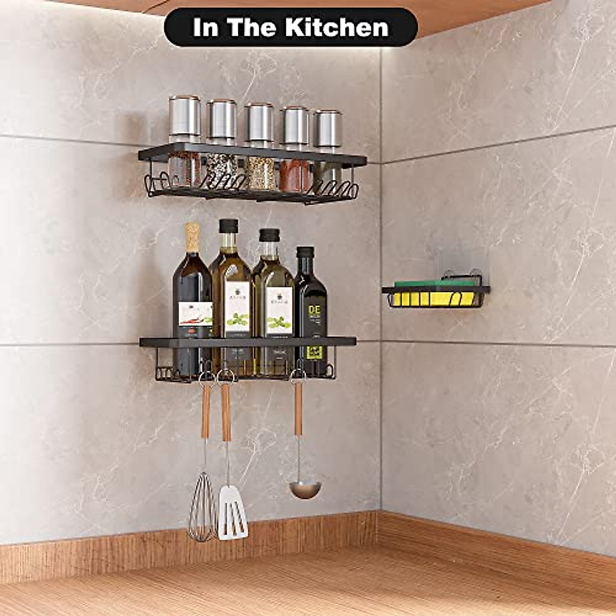 LOCVCDA Shower Caddy, Shower Organizer Shower Shelf with Soap Holder, No Drilling Rustproof Stainless Steel Bathroom Shower Organizer, Adhesive Shower Shelves (Black-3 pack)