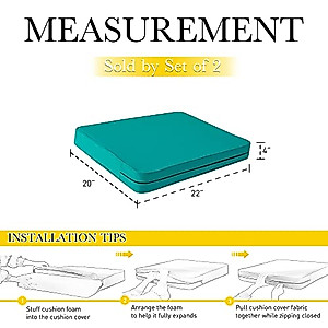 NICETOWN 2 Pack Waterproof Teal Patio Cushion Covers with Zipper 22 x 20 x 4 inch, Outdoor Seat Slipcovers Lightfast Fade-Less Seat Chair Cushion Covers for Outdoor Indoor with 4 Buckle Straps
