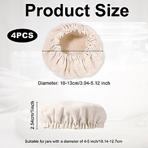 4pcs Cloth Covers for Sourdough Starter Jar, Cotton Bread Fermentation Cover Elastic Cloth Jar Covers Unbleached Reusable Cloth lid/Cap Cover Sourdough Proofing Bowl Cover for 4-5 Inch Jar Mouth