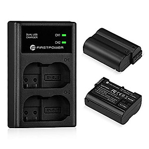 FirstPower EN-EL15 /EL15a/EL15b/EL15c Batteries 2-Pack and USB Dual Charger Compatible with Nikon Z6 Z7 D750 D850 D7000 D7100 D7200 D7500 D500 D600 D610 D780 D800 D800e D810 D810a Cameras