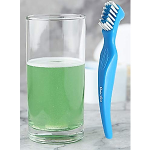 Denture Cleaner Tablets Equate Fresh Mint 240 Count Bundle with Dentu-Care Denture Brush for Maintaining Good Oral Care for Full/Partial Dentures