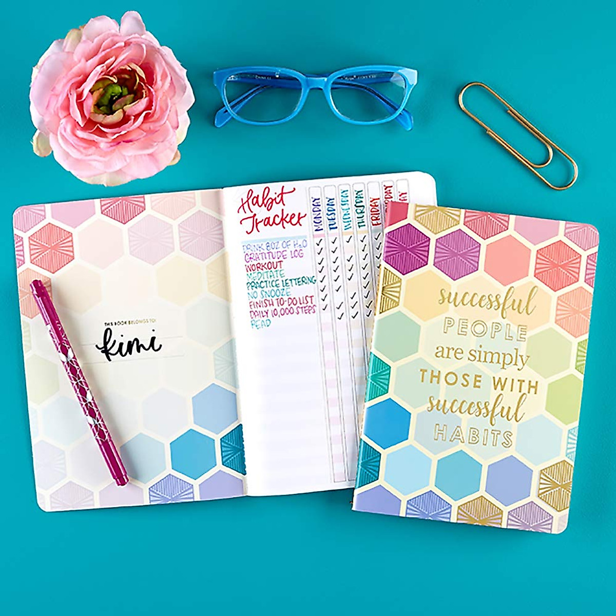 Erin Condren Designer Petite Journal Checklists - Multicolored Hexagon Design Theme. Great for Tracking Daily and Weekly Lists with Blank Customizable Fields