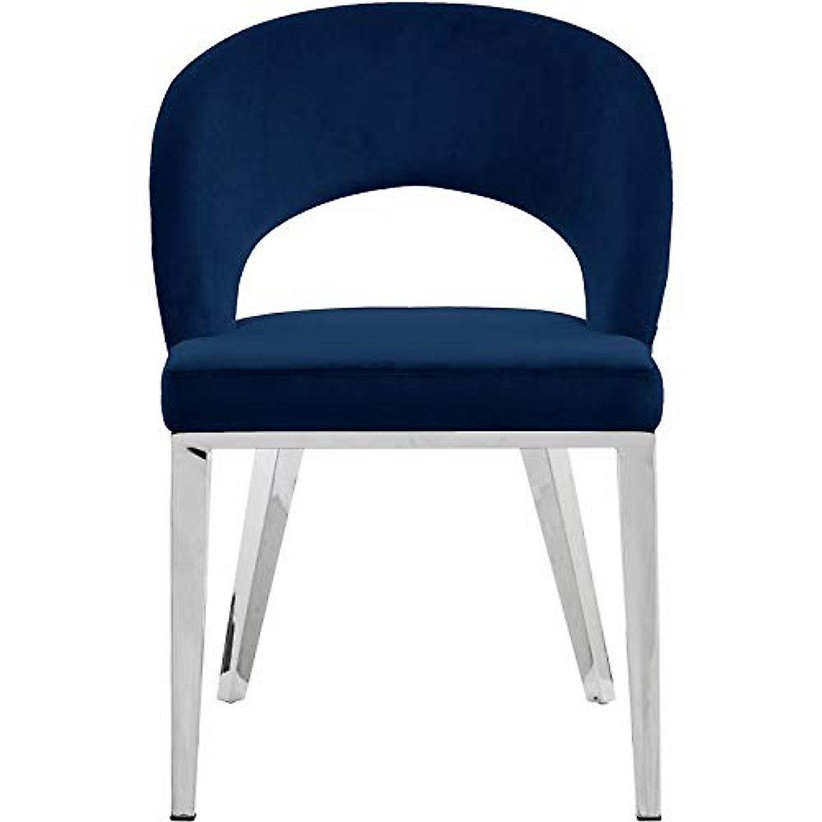 Meridian Furniture Roberto Collection Modern | Contemporary Velvet Upholstered Dining Chair with Sturdy Iron Legs, 23" W x 25" D x 32.5" H, Navy