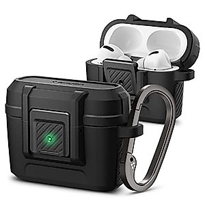 Spigen Lock Fit Designed for Airpods Pro Case with Secure Lock Clip, Airpod Pro Case Cover with Keychain - Matte Black