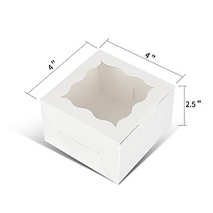 KPOSIYA 60 Pcs White Bakery Boxes with Window 4x4x2.5 Inches Cookie Boxes Kraft Paper White Gift Box for Pastries, Cookies, Pie, Donuts, Macaron, Small Box with Twine and Thank You Tag(White,60)