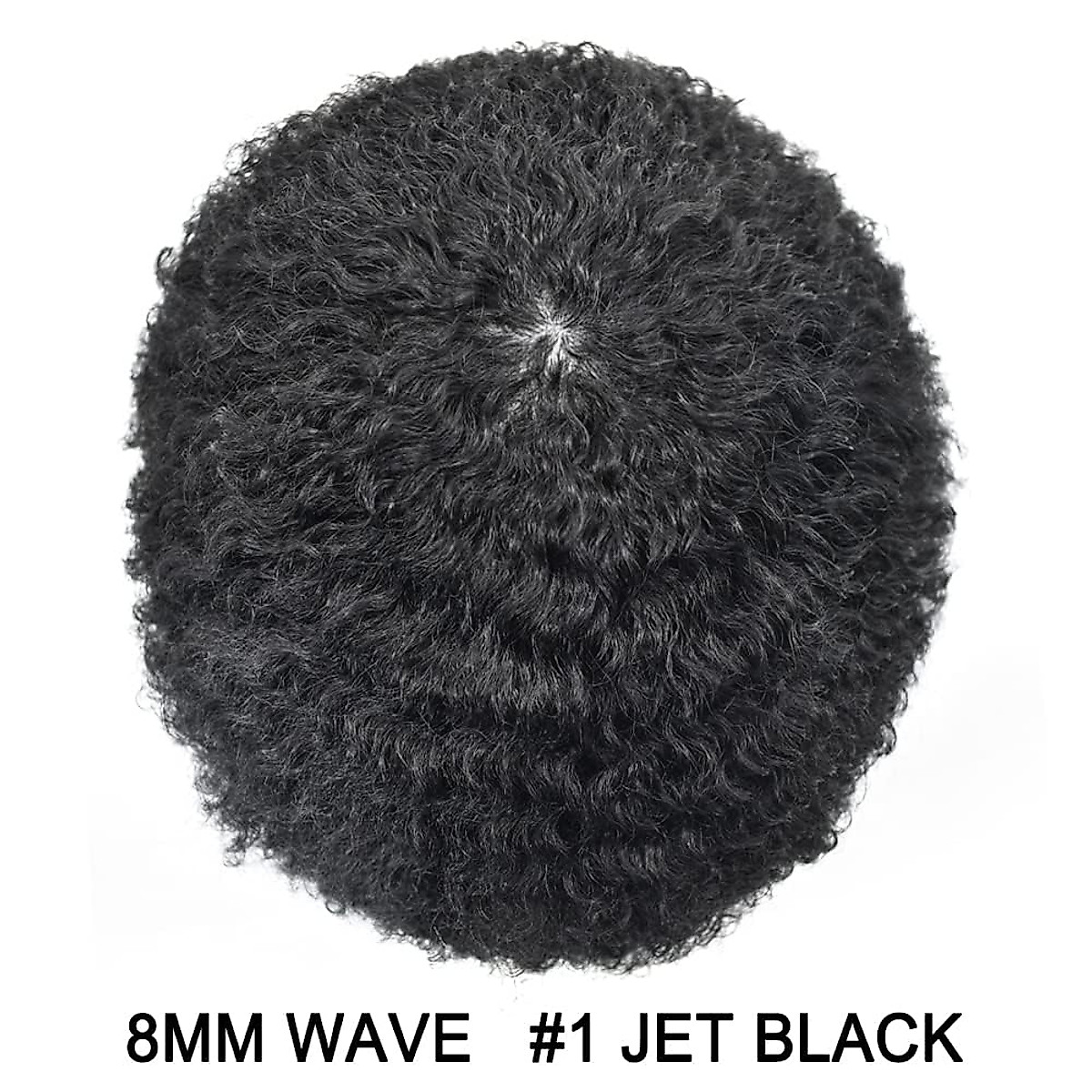 Hair Units for Black Men Afro Toupee for Black Men Kinky Curly Human Hair Piece Replacement African American Afro Wavy Men Toupee Hairpiece Thin Skin Men Hair System(8"X10", #1Jet Black-8mm Wave Curl)