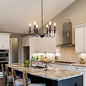 Black Chandelier, TMMAYSUN 6-Light Farmhouse Candle Hanging Light Fixture, Adjustable Height Rustic Chandeliers Pendant Lights Matte Black Chandelier for Dining Room Living Room Bedroom Kitchen Island