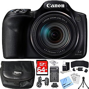 Canon PowerShot SX540 HS 20.3MP Digital Camera with 50x Optical Zoom Red Bundle with 64GB Memory Card, Rechargeable Battery, Battery Charger, Camera Bag and Table-top Tripod