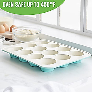 GreenLife Bakeware Healthy Ceramic Nonstick, 12 Cup Muffin and Cupcake Baking Pan, PFAS-Free, Turquoise