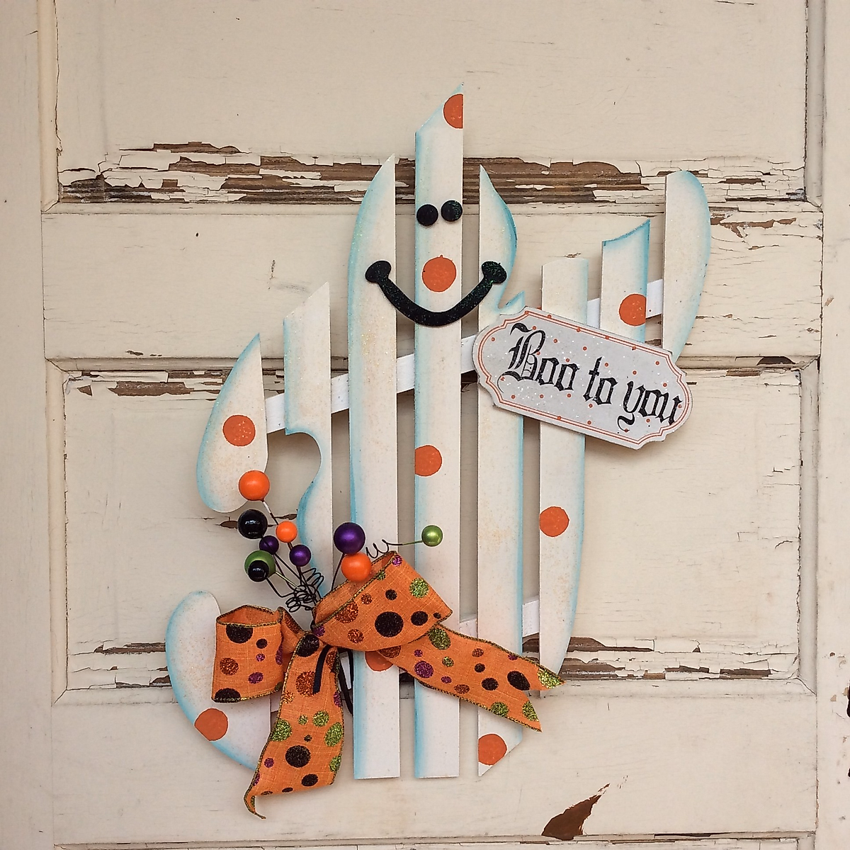 AGD Halloween Decor - Slat Wood Pumpkin and Ghost Double Door Wreaths