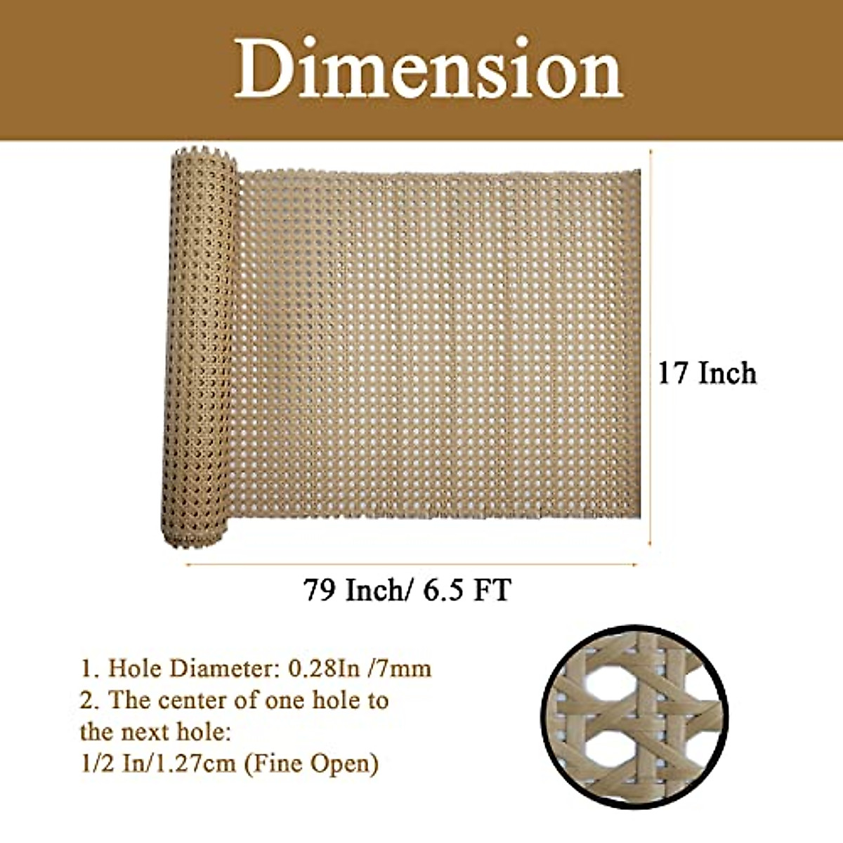 17”x6.5Ft Plastic Rattan Cane Webbing Roll, Woven Open Mesh Cane Sheet Roll for Caning Material DIY Project Supplies: Door, Cabinet, Chair (17"x79 in)