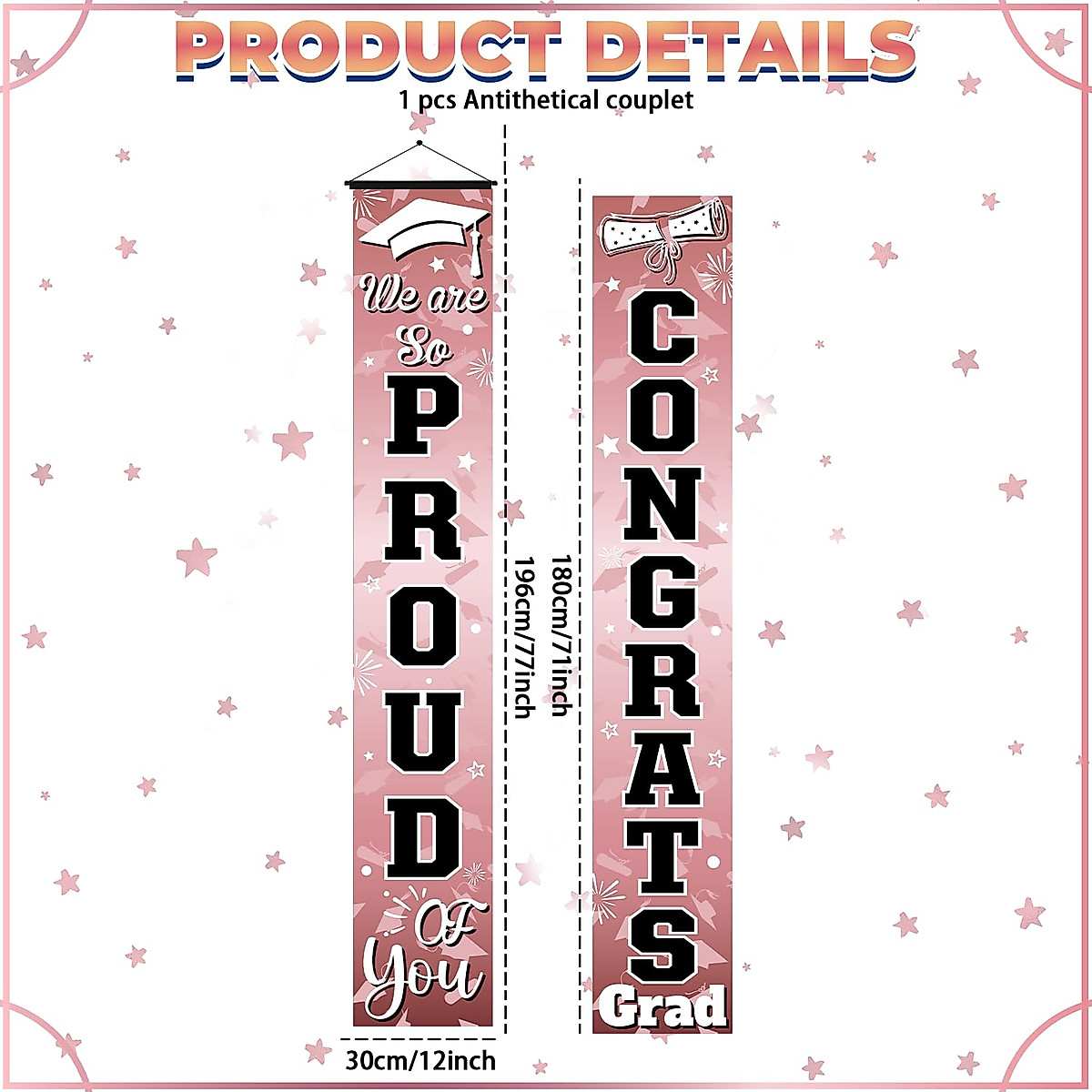 2024 Pink Graduation Decorations, Pink Graduation Banner Class of 2024 Pink and Black Graduation Party Supplies Balloons Graduation Photo Props Decorations Class of 2024 Pink Congrats Grad 2024