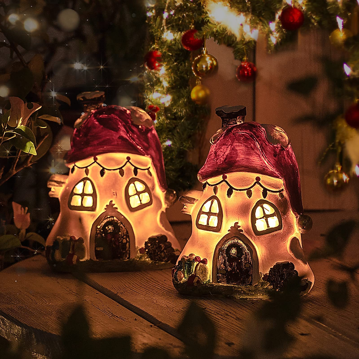 Solar House Statue Outdoor Garden Lights House Garden Sculptures Solar LED Light Decorations