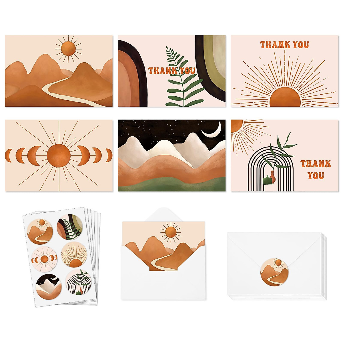 AnyDesign Boho Thank You Cards Bulk 24 Pack Abstract Geometric Thank You Note Cards with Envelopes Stickers Boho Blank Greeting Cards for Wedding Baby Shower Bridal Shower Supplies, 4 x 6 Inch