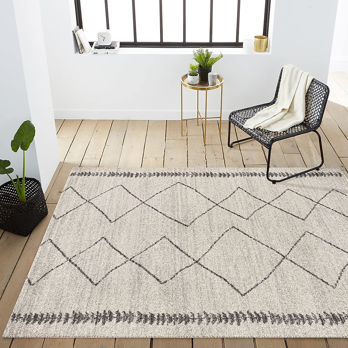 JONATHAN Y MOH203B-8 Zaina Moroccan Beni Souk Indoor Farmhouse Area-Rug Bohemian Minimalistic Geometric Easy-Cleaning Bedroom Kitchen Living Room Non Shedding, 8 X 10, Cream,Gray