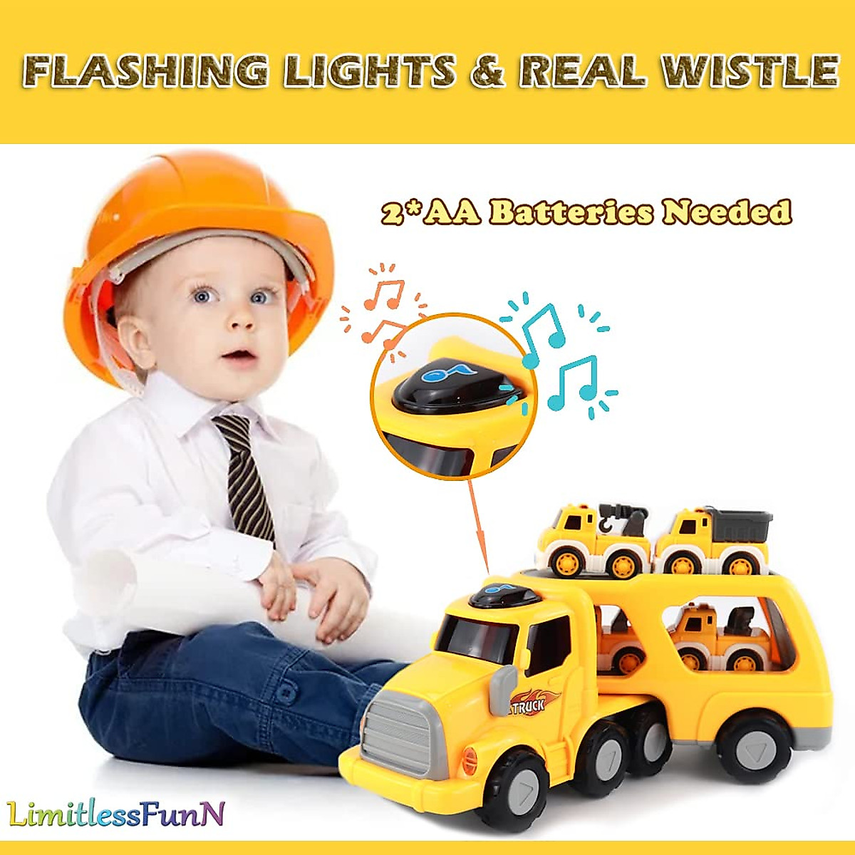LimitlessFunN Toys Carrier Truck Transport Car Play Vehicles Set with Light & Sound [ Friction Power Push and Go ] - for Girls & Boys (Construction Vehicles)