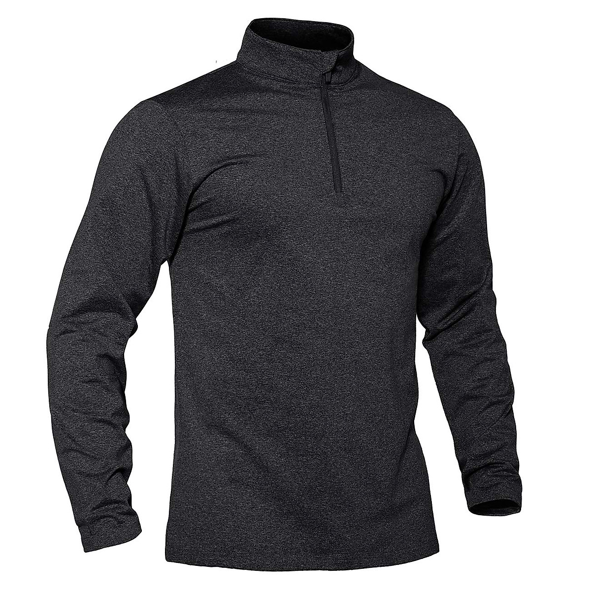TACVASEN Men's Fleece Shirts Sports Performance Shirts Fleece Pullover Active Shirts for Men Long Sleeve Pullover Shirts Tops Zip Up Black Grey, XL