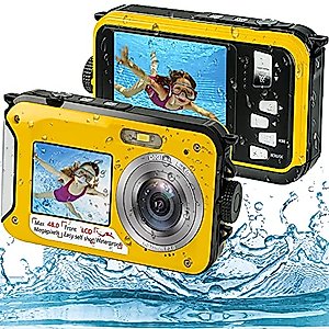 S & P Safe and Perfect Underwater Camera, Waterproof Camera Full HD 2.7K 48MP Waterproof Camera Digital with Dual Screen, 16X Digital Zoom and Self-Timer Yellow