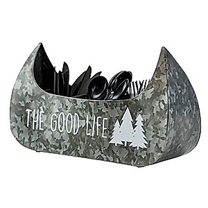 Boston Warehouse 55169 Canoe Shaped Galvanized Metal Flatware Caddy, 14 Inch, The Good Life