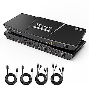 TESmart DisplayPort + HDMI KVM Switch 2 Monitors 2 Computers 4K@60Hz, Dual Monitor KVM Switch 2 Port Extended Display, EDID Emulators, USB 2.0, L/R Audio, Hotkey Switch, Button Switch with All Cables