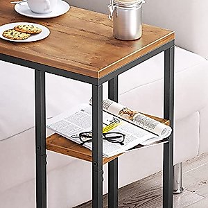 CubiCubi C Shaped End Table, Side Table for Couch and Bed, Rustic Table Living Room Bedroom, Small Table with Metal Frames, Modern Design, Fir Brown