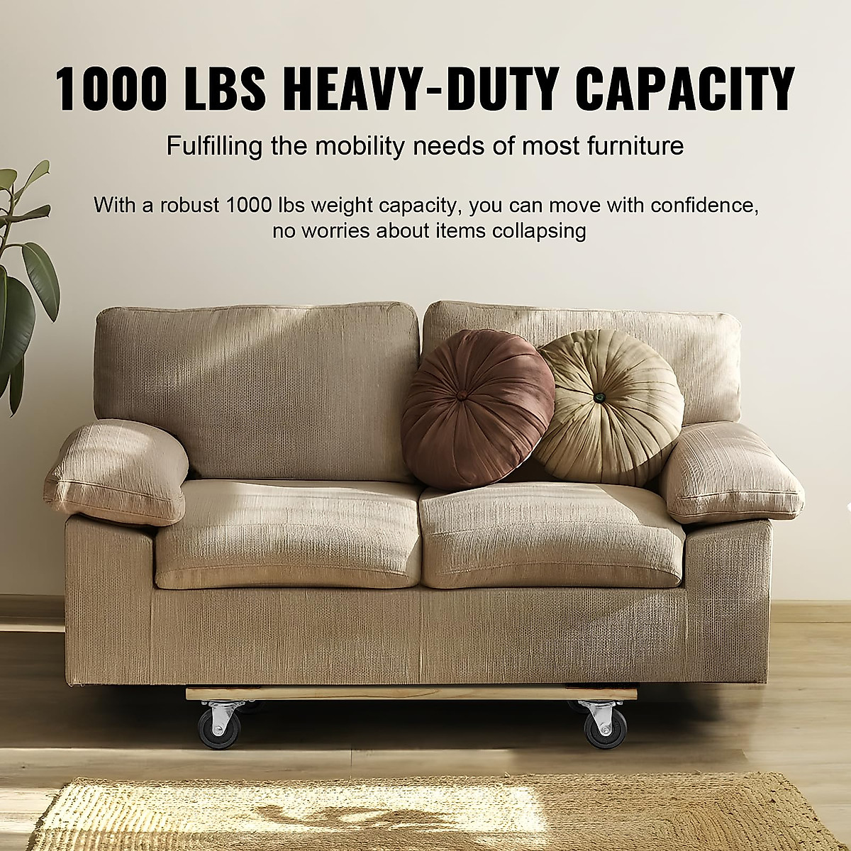 VEVOR Hardwood Furniture Moving Dolly, 30 in. x 18 in. 4 x 3 PP Swivel Casters, Heavy Duty Wooden Mover Dollies, Moving Cart with Wheels for Heavy Furniture, 1000 lbs. Capacity, 1 Pack