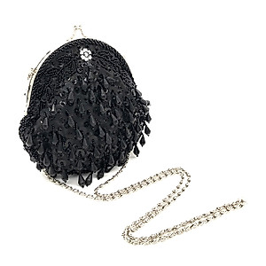 Frewahmesh Women clutch sequins evening purse bag for Cocktail Party Prom Wedding Banquet (Black)
