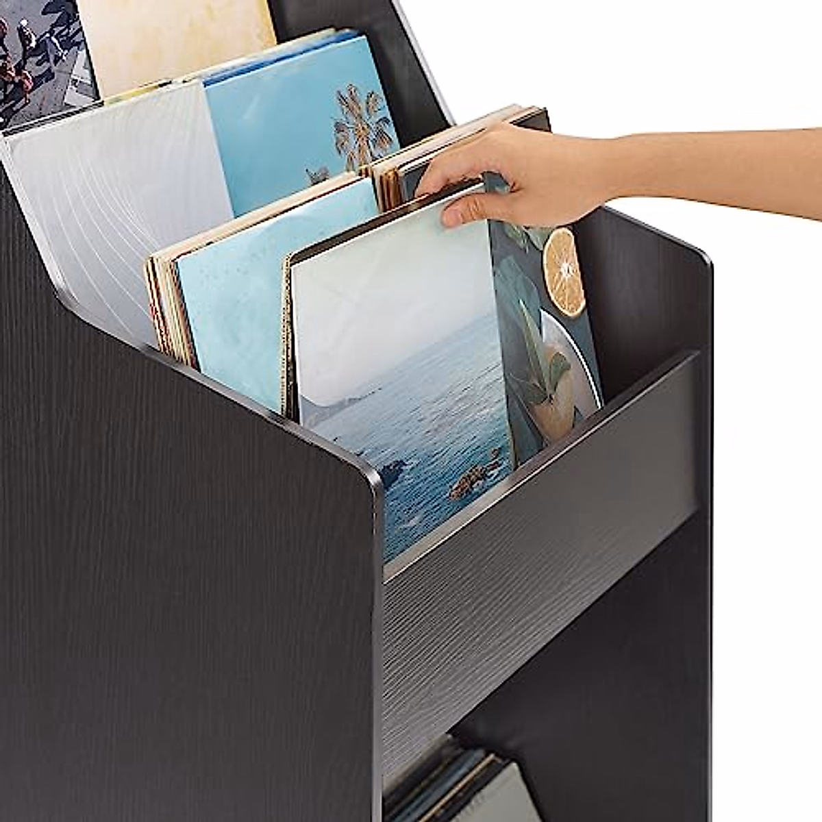 Crosley Furniture Liam Vinyl Record Storage Stand, Tiered Storage Shelves for Records, Black