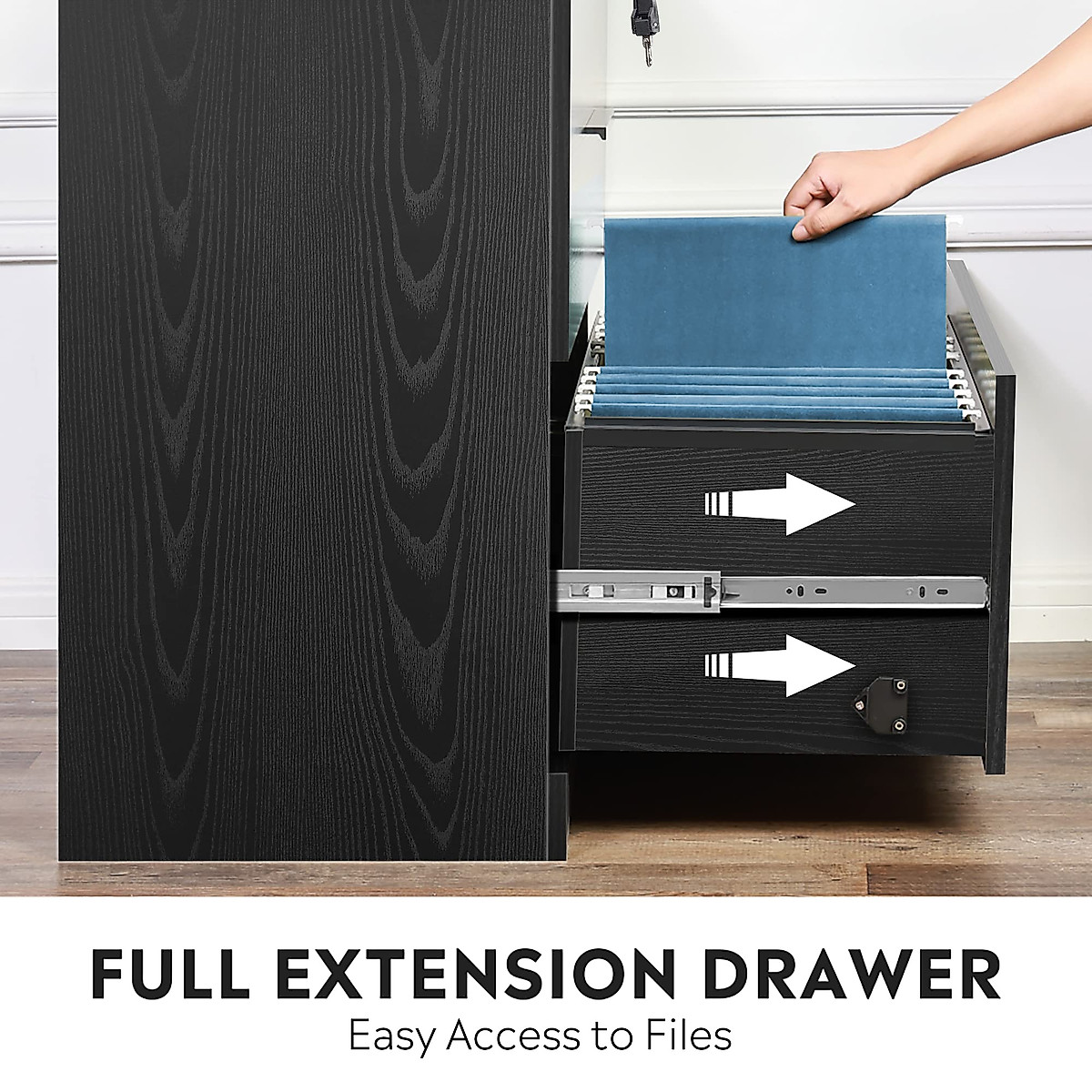 DEVAISE 2-Drawer Wood Lateral File Cabinet with Lock for Home Office, Black