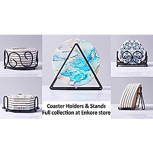 ENKORE Coaster Holder Extra Wide Triangle Design - Black Metal Rack Hold 4 to 8 Pieces Upright Standing for Better Display and Storage or Handle - Fit Round or Square Drink Mats, Sold Without Coasters