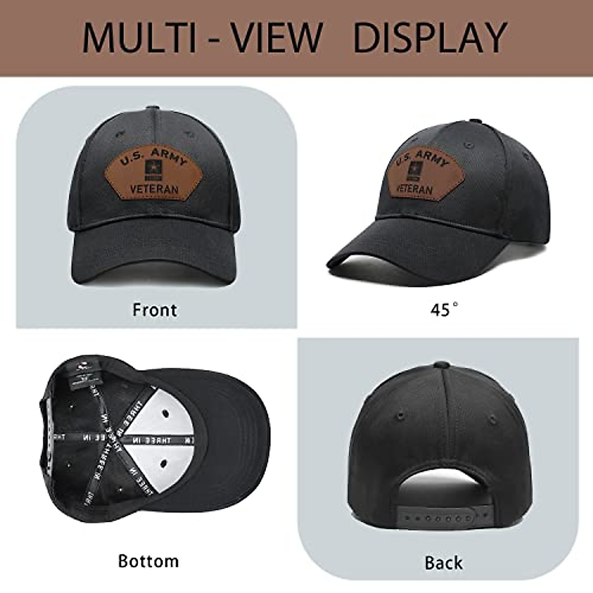 Foakecb US Army Veteran Hat with Leather Patch Military Insignia Cap for Men and Women- Black